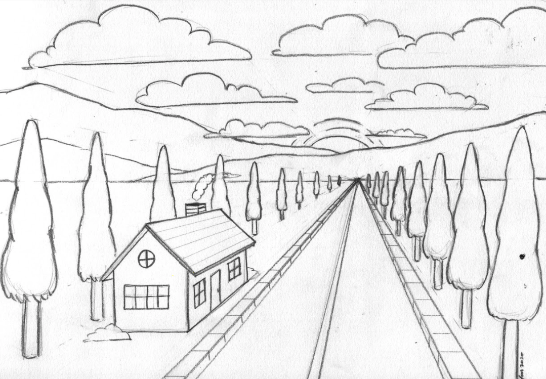 Simple Perspective Landscape Drawing